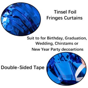 2Pcs Dark Blue Tinsel Foil Fringe Curtains Party Decorations Tinsel Curtains Streamers Backdrop 3.3ft *8.3ft Door Streamers Photo Booth Backdrops Foil Curtain for Birthday Party Backdrop Decorations