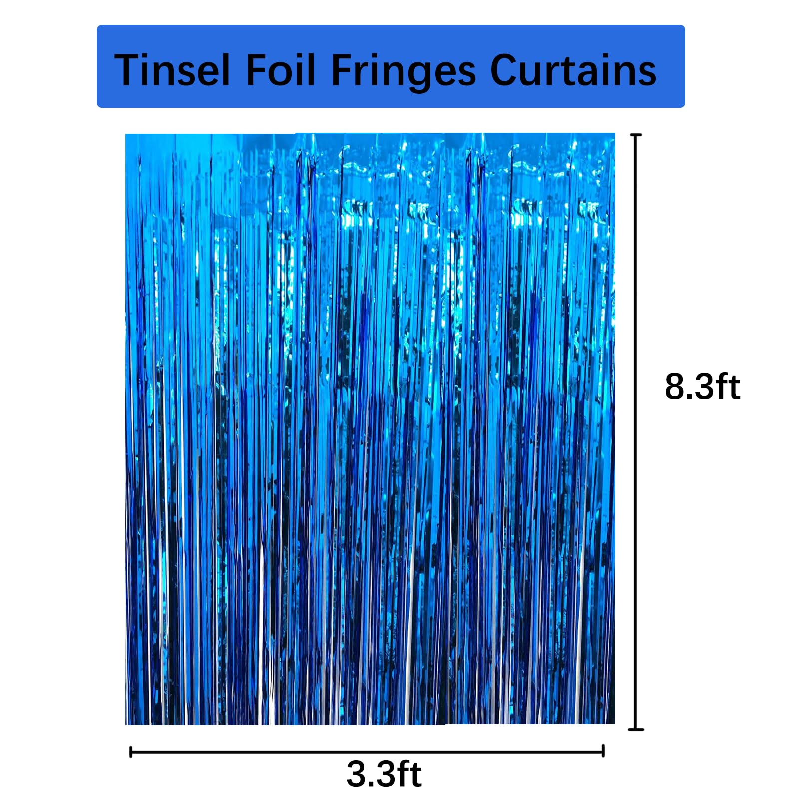 2Pcs Dark Blue Tinsel Foil Fringe Curtains Party Decorations Tinsel Curtains Streamers Backdrop 3.3ft *8.3ft Door Streamers Photo Booth Backdrops Foil Curtain for Birthday Party Backdrop Decorations