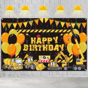 construction happy birthday banner large dump truck backdrop excavator crane digger background party supplies for boys kids construction baby shower birthday party decoration