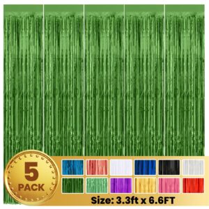 pabues 5 pack 3.3 x 6.6 ft green foil fringe backdrop curtain, streamer backdrop curtains, streamers birthday party decorations, fringe backdrop for graduation, baby shower, gender reveal