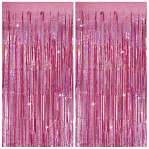 tinsel curtain party backdrop pink birthday party decorations 2 packs glitter foil fringe curtain party decor streamers photo booth for birthday christmas wedding halloween graduation decorations