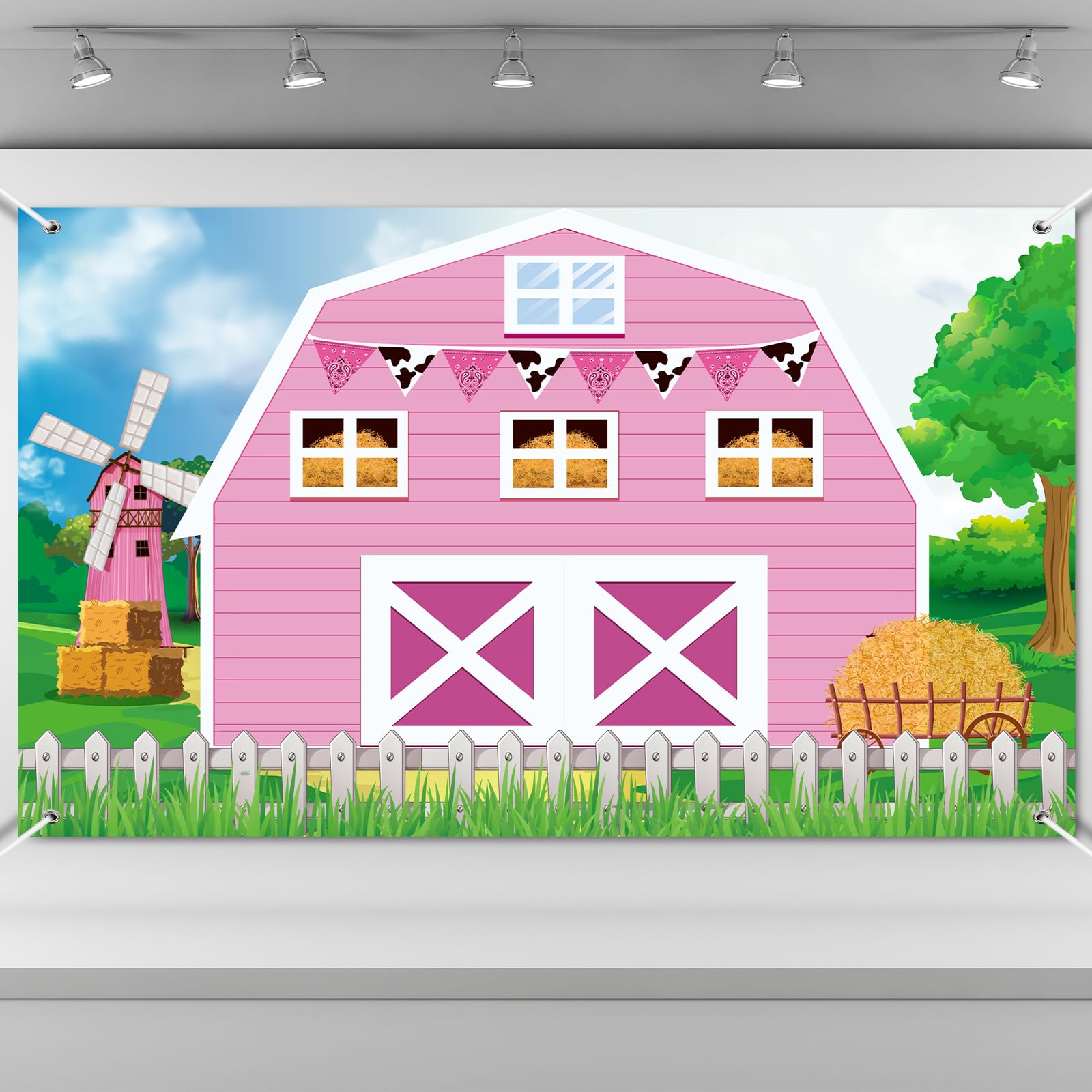 Farm Barn Door Backdrop Farm Birthday Party Supplies Barn Door Backdrop Banner Farm Photography Props Photo Booth for Themed Birthday Party Supplies 72.8 x 43.3 Inch (Pink)