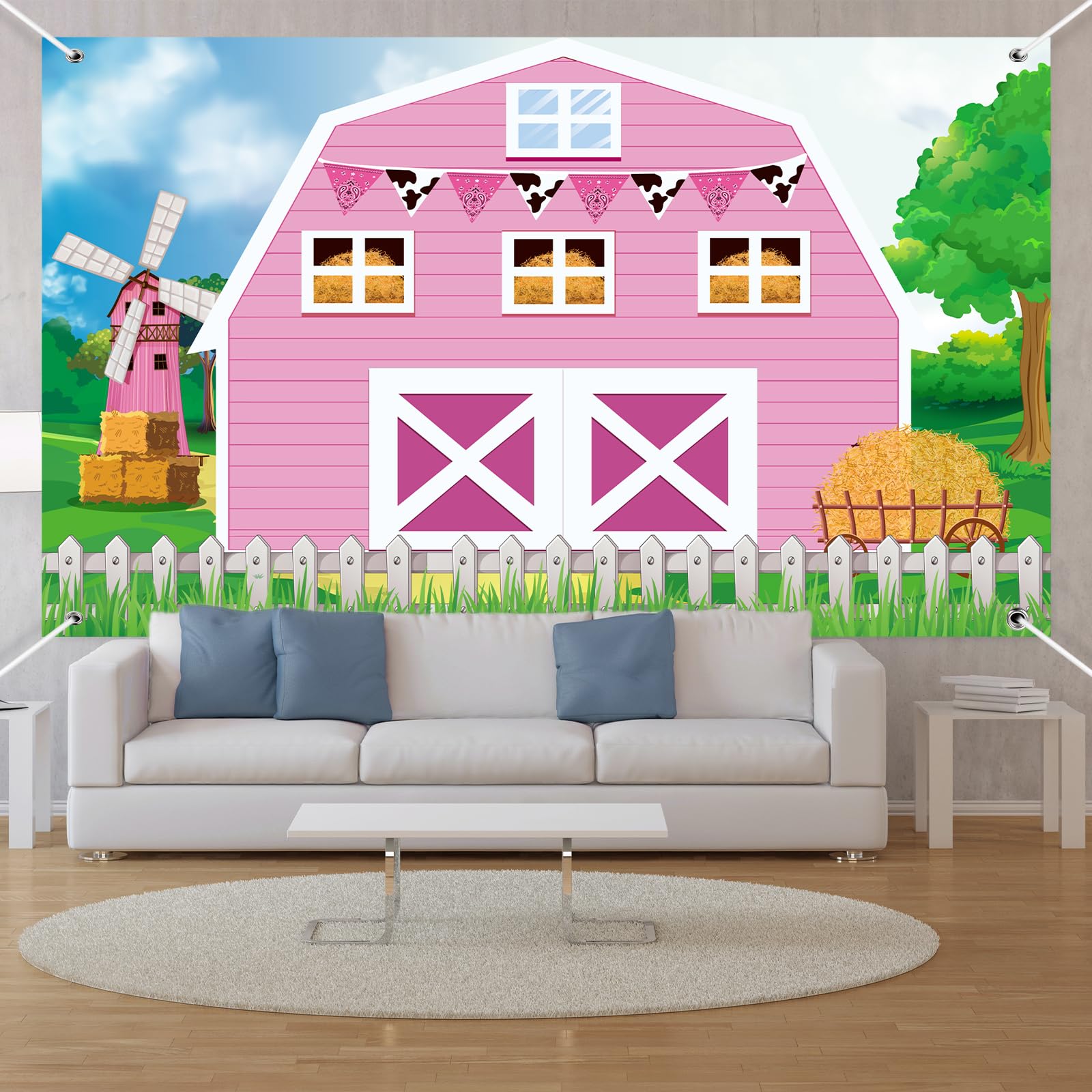 Farm Barn Door Backdrop Farm Birthday Party Supplies Barn Door Backdrop Banner Farm Photography Props Photo Booth for Themed Birthday Party Supplies 72.8 x 43.3 Inch (Pink)