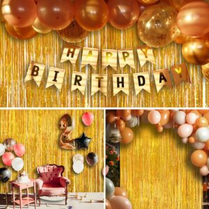 Merear Backdrop for Party Decorations, 3 Pack Gold Foil Fringe Curtains Party Decor 8.2 * 3.3 FT Tinsel Streamers Birthday Party Decorations Photo Fringe Backdrop for Party, Graduation