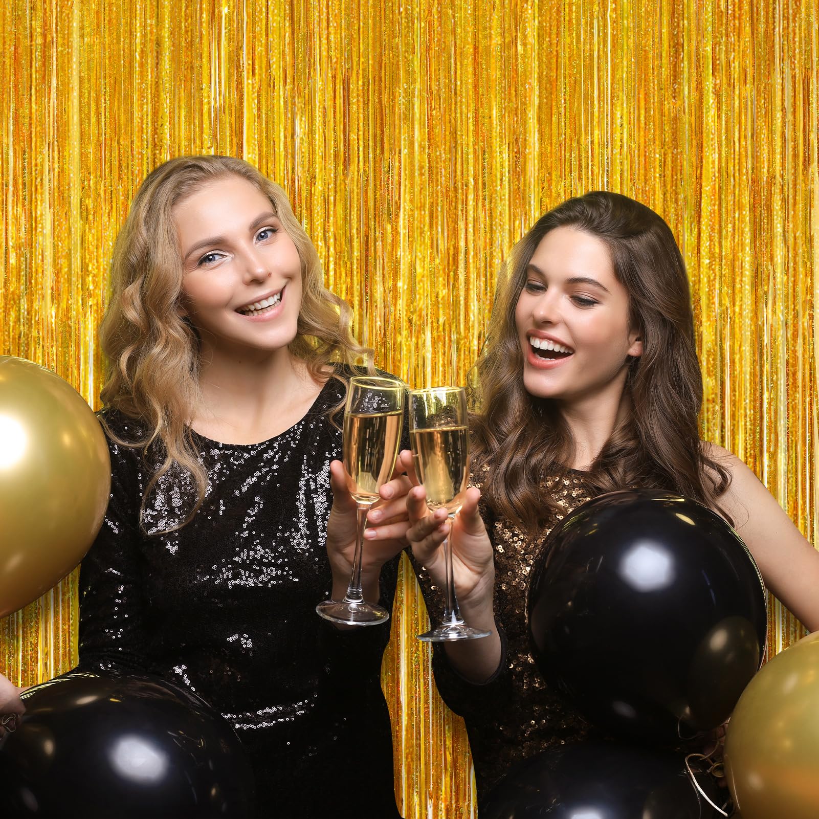 Merear Backdrop for Party Decorations, 3 Pack Gold Foil Fringe Curtains Party Decor 8.2 * 3.3 FT Tinsel Streamers Birthday Party Decorations Photo Fringe Backdrop for Party, Graduation