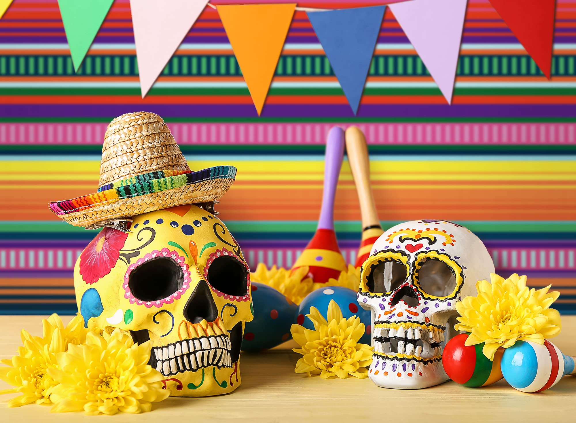 Allenjoy PE Fiesta Backdrop Mexican Color Stripes Banner Cinco de Mayo Party Background