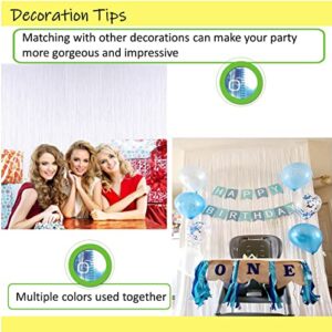 Buyuget 2 Pack Large 3.2 x 8.2 ft White Tinsel Fringe Backdrop Curtain Party Decoration - Doorway Streamer Curtain Photo Backdrop for Birthday Wedding Engagement Party Decor