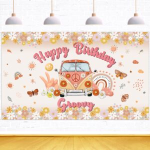 groovy party decorations, retro hippie boho birthday party banner backdrop daisy flower groovy sign background photography for groovy hippie theme birthday party baby shower, 72.8 x 43.3 inch…