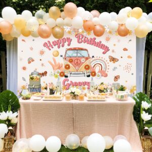 Groovy Party Decorations, Retro Hippie Boho Birthday Party Banner Backdrop Daisy Flower Groovy Sign Background Photography for Groovy Hippie Theme Birthday Party Baby Shower, 72.8 x 43.3 Inch…