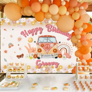 Groovy Party Decorations, Retro Hippie Boho Birthday Party Banner Backdrop Daisy Flower Groovy Sign Background Photography for Groovy Hippie Theme Birthday Party Baby Shower, 72.8 x 43.3 Inch…