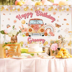 Groovy Party Decorations, Retro Hippie Boho Birthday Party Banner Backdrop Daisy Flower Groovy Sign Background Photography for Groovy Hippie Theme Birthday Party Baby Shower, 72.8 x 43.3 Inch…