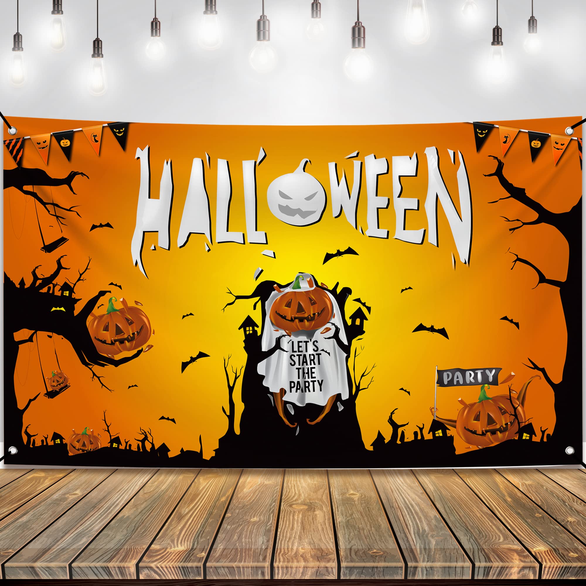 KatchOn, Happy Halloween Backdrops for Photography - XtraLarge, 72x44 Inch | Orange Halloween Banners for Wall | Halloween Pumpkin Backdrop for Halloween Party Decor | Halloween Backdrops for Parties