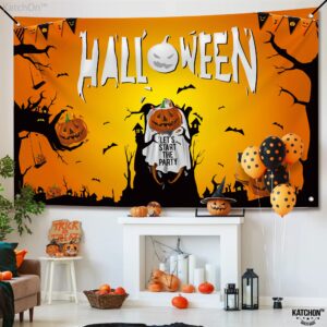 KatchOn, Happy Halloween Backdrops for Photography - XtraLarge, 72x44 Inch | Orange Halloween Banners for Wall | Halloween Pumpkin Backdrop for Halloween Party Decor | Halloween Backdrops for Parties