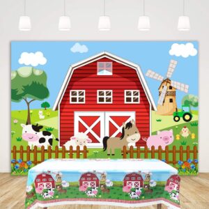 farm animals theme party decorations,farm animals barn door backdrop and tablecloth for children baby shower birthday party supplies banner (5x3ft)