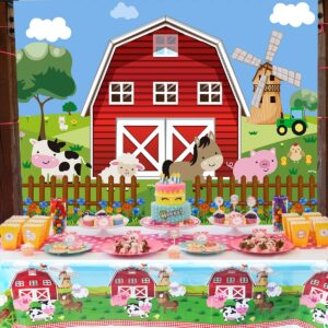 Farm Animals Theme Party Decorations,Farm Animals Barn Door Backdrop and Tablecloth for Children Baby Shower Birthday Party Supplies Banner (5x3ft)