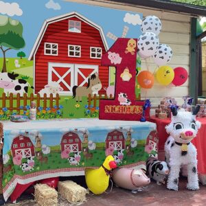 Farm Animals Theme Party Decorations,Farm Animals Barn Door Backdrop and Tablecloth for Children Baby Shower Birthday Party Supplies Banner (5x3ft)