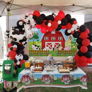 Farm Animals Theme Party Decorations,Farm Animals Barn Door Backdrop and Tablecloth for Children Baby Shower Birthday Party Supplies Banner (5x3ft)