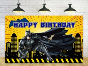 hero backdrop for birthday party decorations yellow background for party cake table decorations superhero black theme banner 5x3ft