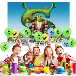 Shrek Birthday Party Supplies, Happy Birthday Shrek Backdrop for Baby Shower Party Cake Table Decorations Supplies, 5 x 4 FT Shrek Theme Birthday Banner for Girls Boys Kids Birthday Party Decorations