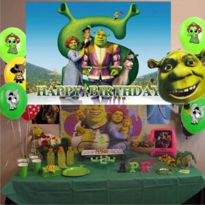 Shrek Birthday Party Supplies, Happy Birthday Shrek Backdrop for Baby Shower Party Cake Table Decorations Supplies, 5 x 4 FT Shrek Theme Birthday Banner for Girls Boys Kids Birthday Party Decorations