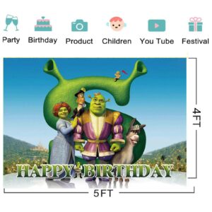 Shrek Birthday Party Supplies, Happy Birthday Shrek Backdrop for Baby Shower Party Cake Table Decorations Supplies, 5 x 4 FT Shrek Theme Birthday Banner for Girls Boys Kids Birthday Party Decorations