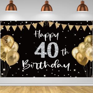 holkcog 40th birthday decoration women - black gold 40th birthday banner background 40th birthday party photography background happy 40th birthday banner 40th perfection birthday decoration women men…