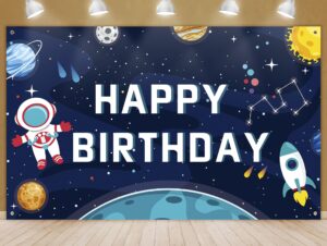 space party backdrop - outer space rocket astronaut theme studio background banner decorations photography supplies for birthday party - funny photo booth backdrops - 70.8 x 43.3 inch