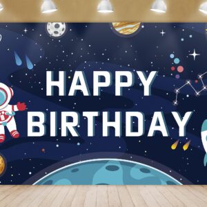 Space Party Backdrop - Outer Space Rocket Astronaut Theme Studio Background Banner Decorations Photography Supplies for Birthday Party - Funny Photo Booth Backdrops - 70.8 x 43.3 Inch