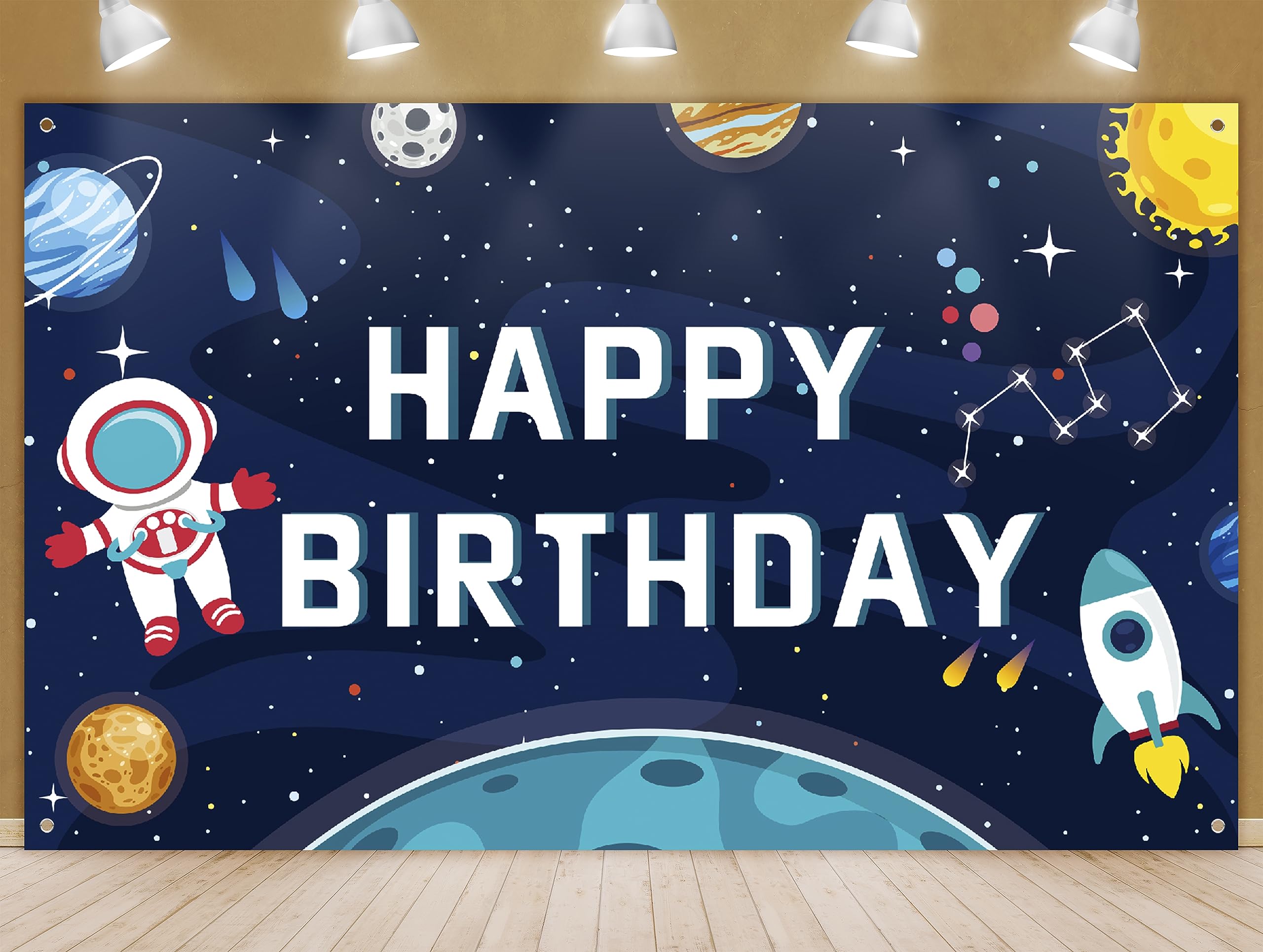 Space Party Backdrop - Outer Space Rocket Astronaut Theme Studio Background Banner Decorations Photography Supplies for Birthday Party - Funny Photo Booth Backdrops - 70.8 x 43.3 Inch