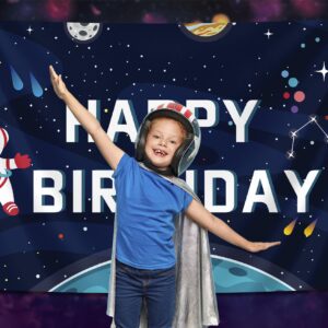 Space Party Backdrop - Outer Space Rocket Astronaut Theme Studio Background Banner Decorations Photography Supplies for Birthday Party - Funny Photo Booth Backdrops - 70.8 x 43.3 Inch