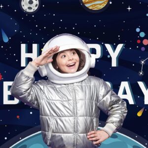 Space Party Backdrop - Outer Space Rocket Astronaut Theme Studio Background Banner Decorations Photography Supplies for Birthday Party - Funny Photo Booth Backdrops - 70.8 x 43.3 Inch