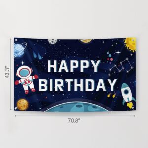 Space Party Backdrop - Outer Space Rocket Astronaut Theme Studio Background Banner Decorations Photography Supplies for Birthday Party - Funny Photo Booth Backdrops - 70.8 x 43.3 Inch