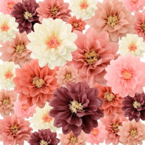 18 pcs mexican paper flowers colorful fiesta tissue paper flowers pom poms mexican carnival paper flowers for floral party backdrop wedding birthday party craft, 6" 8" 10" (vintage color)