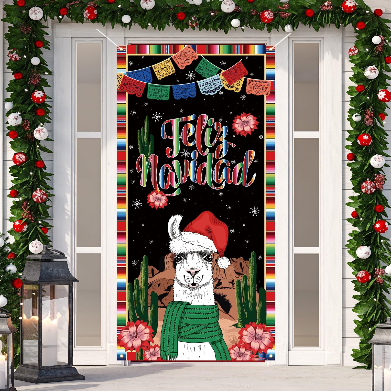 Feliz Navidad Door Cover Feliz Navidad Photo Backdrop Camino De Mesa Navideño Mexican Christmas Xmas Holiday Winter Decorations and Supplies for Home Party