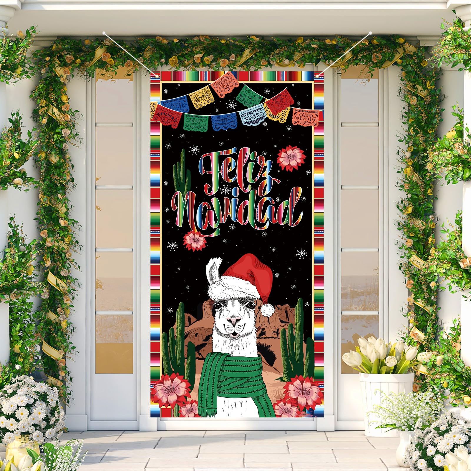 Feliz Navidad Door Cover Feliz Navidad Photo Backdrop Camino De Mesa Navideño Mexican Christmas Xmas Holiday Winter Decorations and Supplies for Home Party