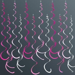 36 pcs hot pink hanging swirl decorations ombre pink white felt swirl streamer spiral ceiling decoration garland for birthday bachelorette wedding bridal shower engagement pink girl hen party supplies