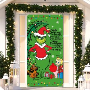 nepnuser merry christmas door cover grinchmas whoville xmas winter holiday party decorations backdrop door hanging banner