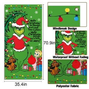 Nepnuser Merry Christmas Door Cover Grinchmas Whoville Xmas Winter Holiday Party Decorations Backdrop Door Hanging Banner