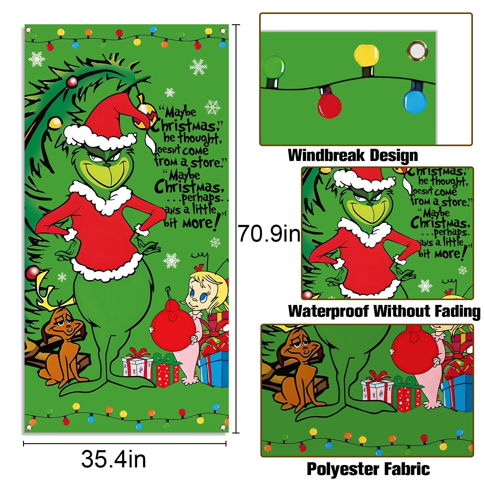 Nepnuser Merry Christmas Door Cover Grinchmas Whoville Xmas Winter Holiday Party Decorations Backdrop Door Hanging Banner