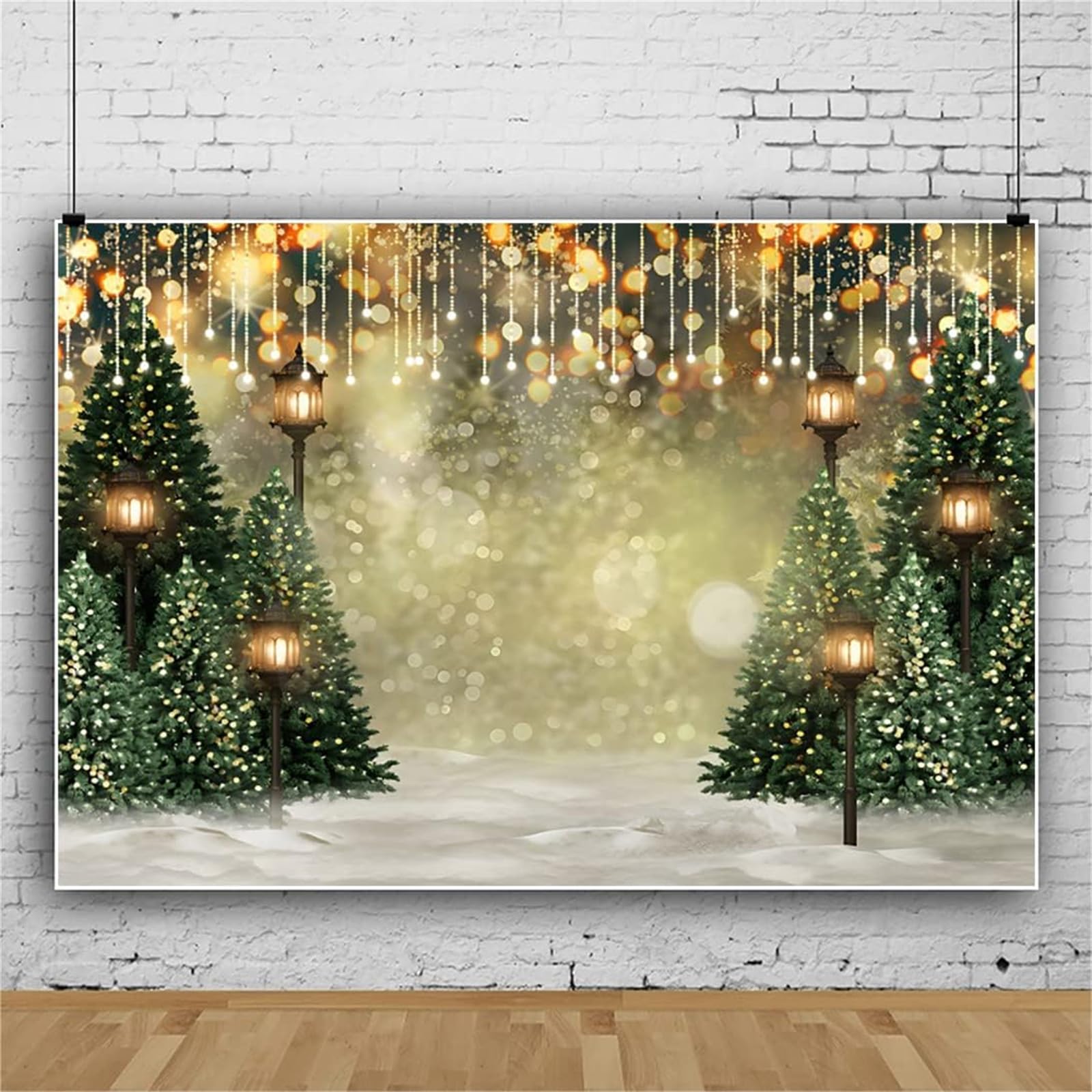 Yeele 15x10ft Merry Christmas Backdrops Glitter Xmas Pine Tree Photography Background Winter Wonderland Snow Night Vinyl Wallpaper Happy New Year Christmas Party Decorations Banner