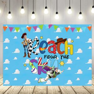 Reach Four The Sky Backdrop for 4th Birthday Party Supplies White Clouds Photo Backgrounds 4th Birthday Theme Baby Shower Banner 59x38in