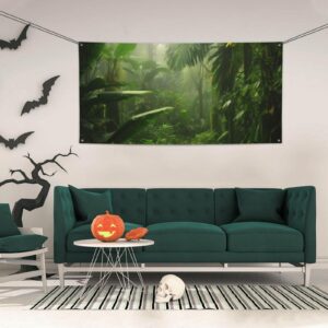 Tropical Rainforest Printed Banners Personalized Party Banner Photo Text Background Banner Wall Banner for Halloween Party Home Decorations or Backdrops