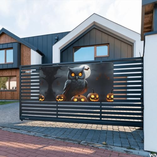 Banners and Signs for Outdoor 35x71 Backdrop for Birthday Party Business Graduation Wedding Event,Halloween Owl Ghost Pumpkin