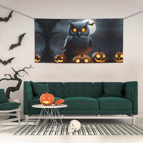 Banners and Signs for Outdoor 35x71 Backdrop for Birthday Party Business Graduation Wedding Event,Halloween Owl Ghost Pumpkin