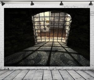 corfoto 5x3ft fabric medieval jail cell backdrop for photography prison window light background old dungeon cell party decorations murder mystery party backdrop photoshoot booth studio props