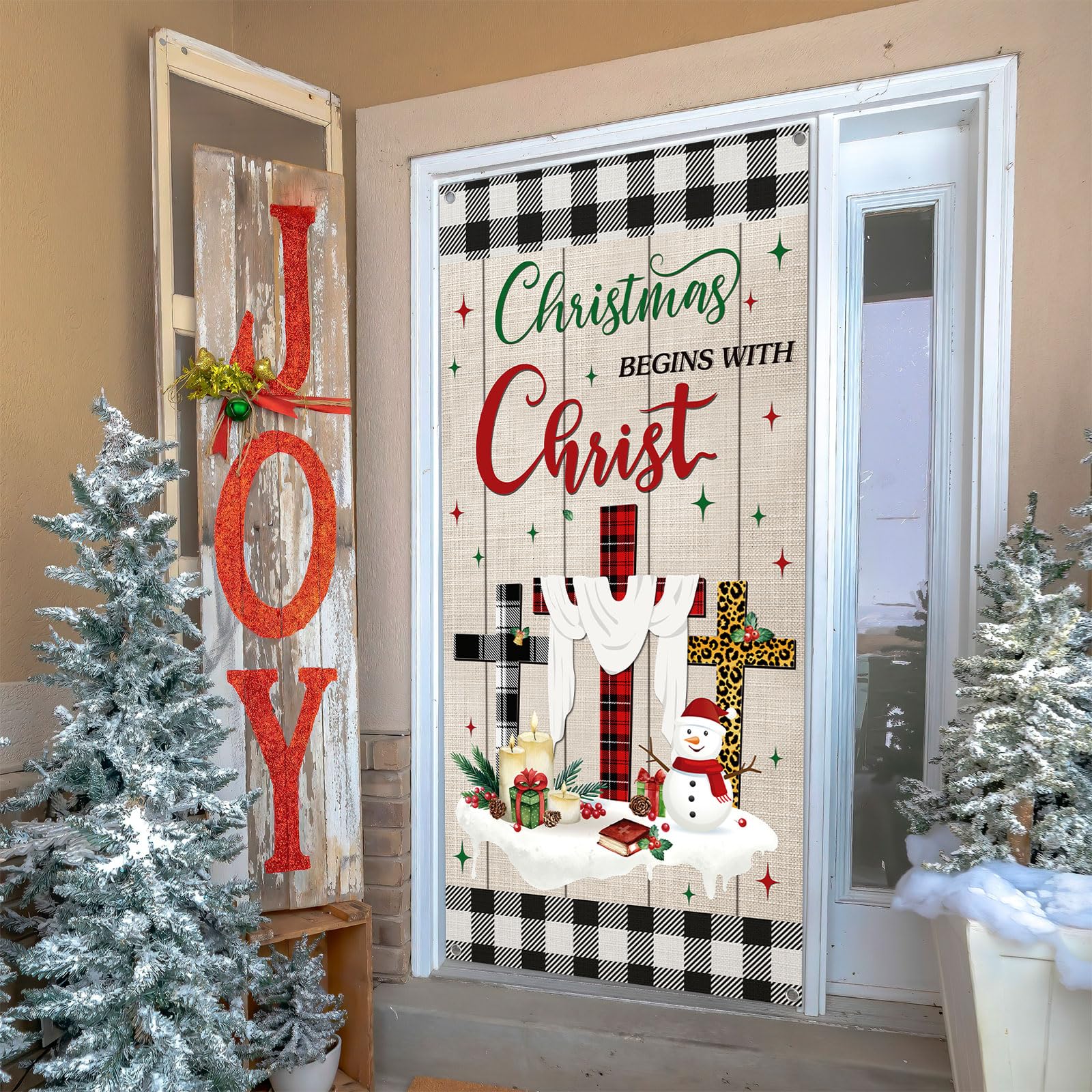 Tiamon Christmas Door Cover Decoration Jesus Backdrop Christ Cross Door Hanging Cover Christian Merry Christmas Banner Winter Holiday Photo Booth House Indoor Outdoor Party Xmas Home Decoration