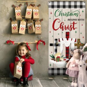 Tiamon Christmas Door Cover Decoration Jesus Backdrop Christ Cross Door Hanging Cover Christian Merry Christmas Banner Winter Holiday Photo Booth House Indoor Outdoor Party Xmas Home Decoration