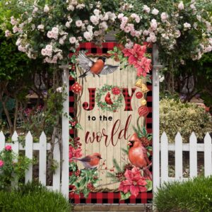 WovWeave Christmas Door Cover Cardinal Red Bird Xmas Hanging Door Cover Xmas Front Door Decorative Joy to The World Christmas Party Supplies Holiday Decor, 70.9 x 35.4 Inch