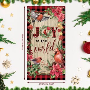 WovWeave Christmas Door Cover Cardinal Red Bird Xmas Hanging Door Cover Xmas Front Door Decorative Joy to The World Christmas Party Supplies Holiday Decor, 70.9 x 35.4 Inch