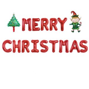 subooca merry christmas with christmas tree clown balloons, red aluminum foil christmas party sign, xmas/xmas eve party decorations supplies backdrops